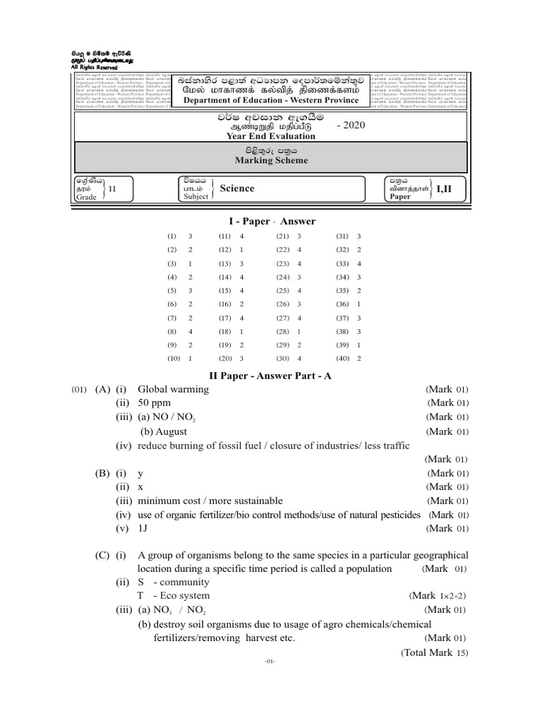 2020 3rdterm G11 Science Answer EM | PDF