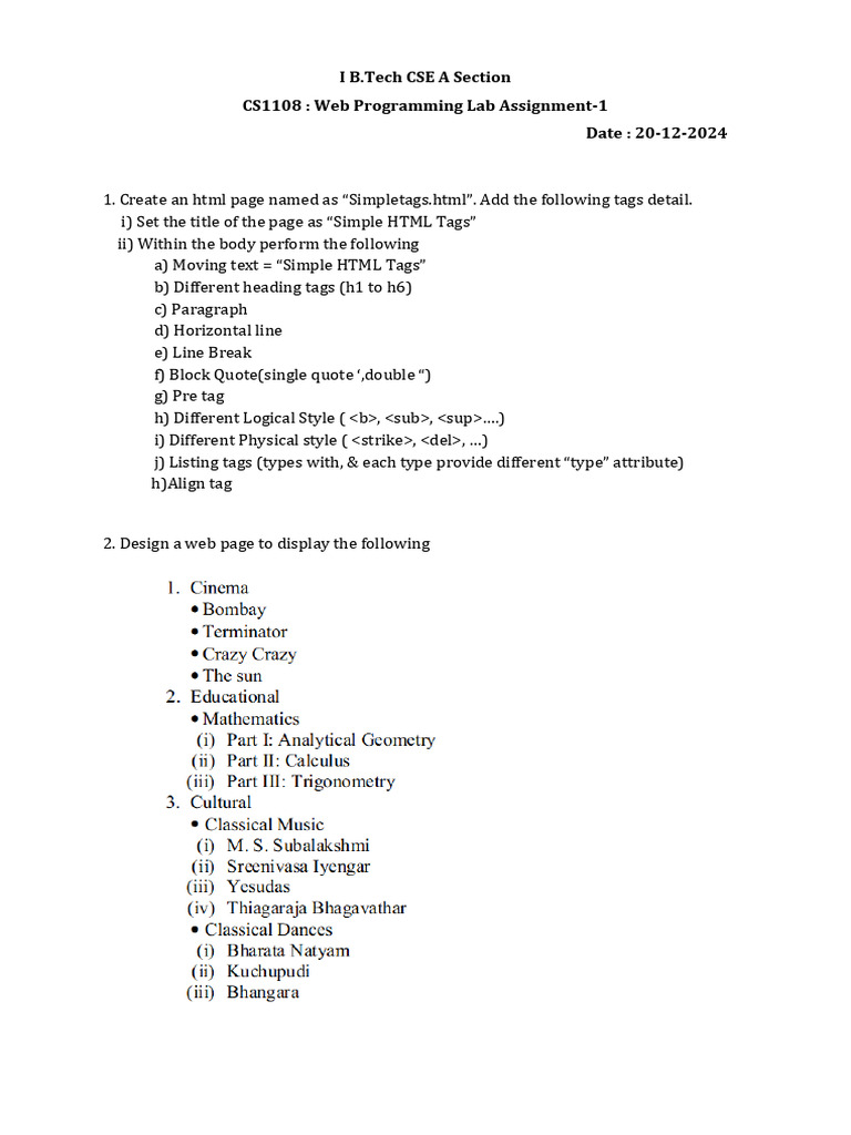 Web Programming Lab: HTML Basics | PDF