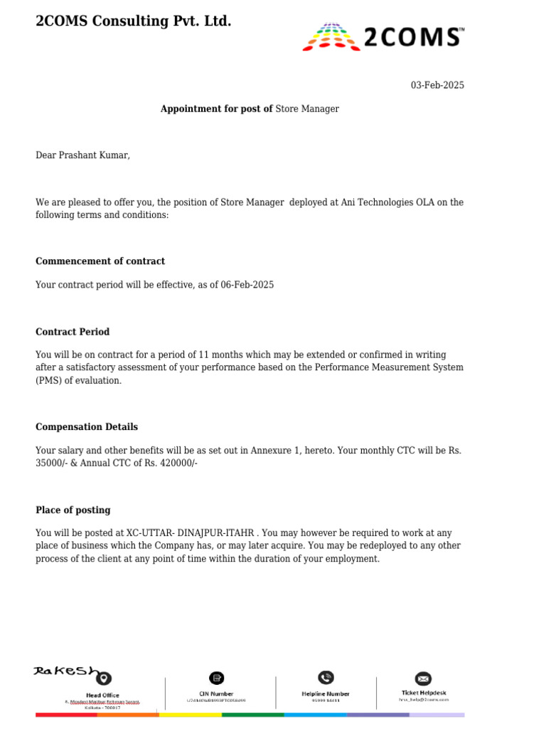 Rakesh Offer Letter (1) | PDF | Employment | Intellectual Property