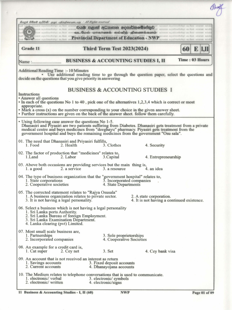 Grade 11 Business Acounting Studies 3rd NWP English Medium | PDF | Debits And Credits | Economies