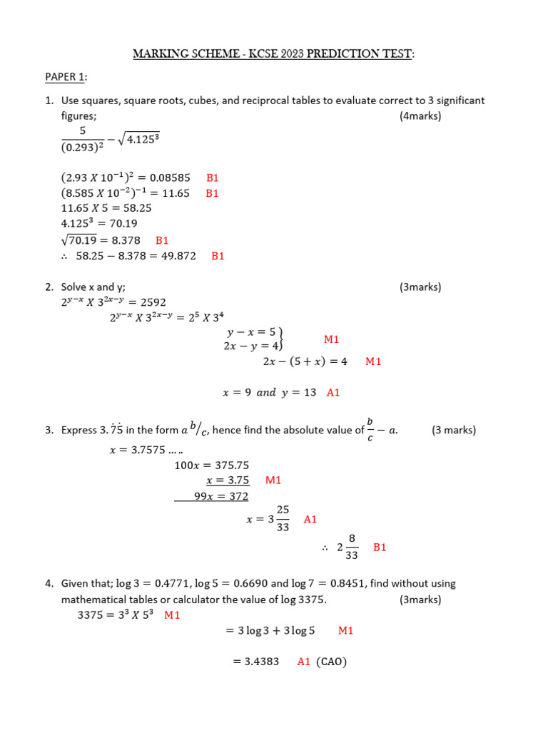 KCSE 2023 Mathematics Marking Scheme | PDF | Area | Mathematics