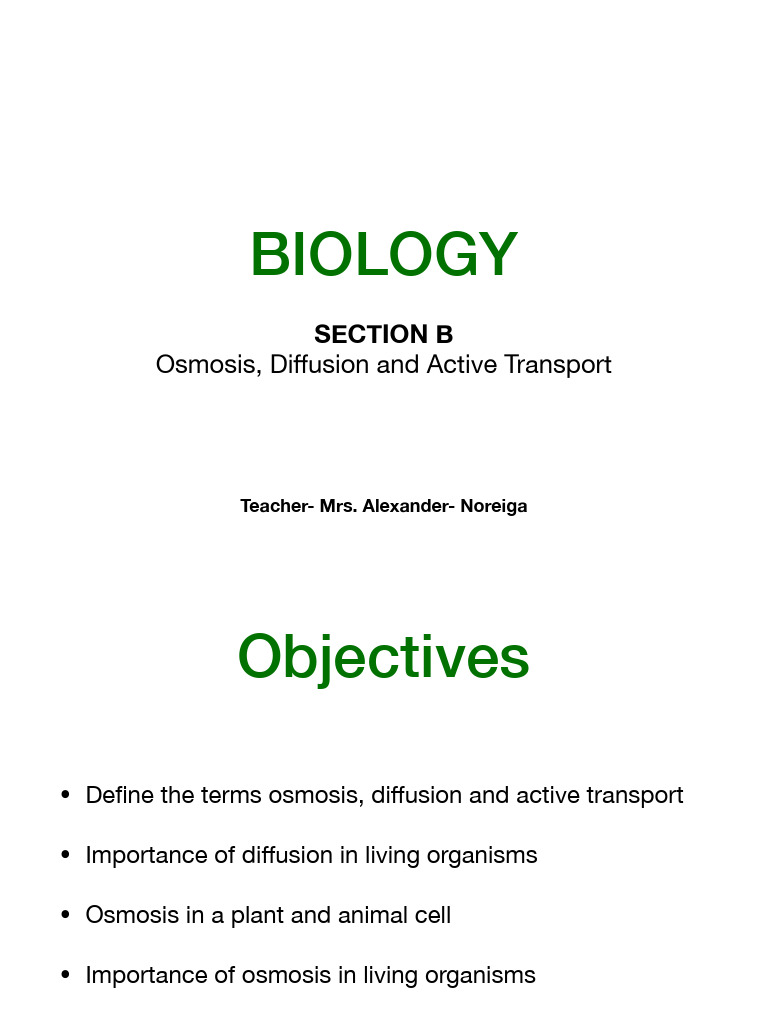 Biology - Osmosis, Diffusion and Active Transport | PDF | Osmosis ...