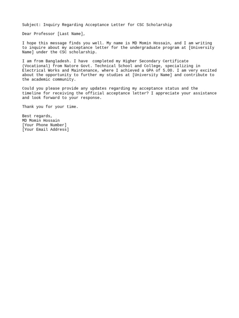 CSC Scholarship Acceptance Inquiry | PDF