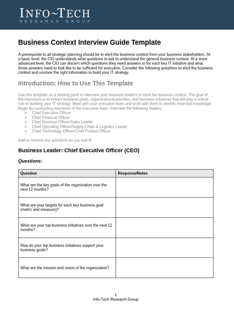 It Business Context Interview Guide v2 | PDF | Chief Information Officer | Business