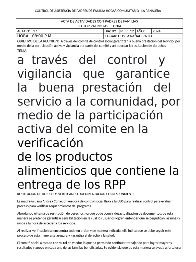ACTA Control Social Diciembre | PDF
