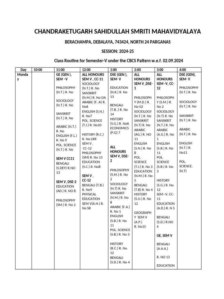 2024 Sem V Final Routine | PDF | Liberal Arts Education