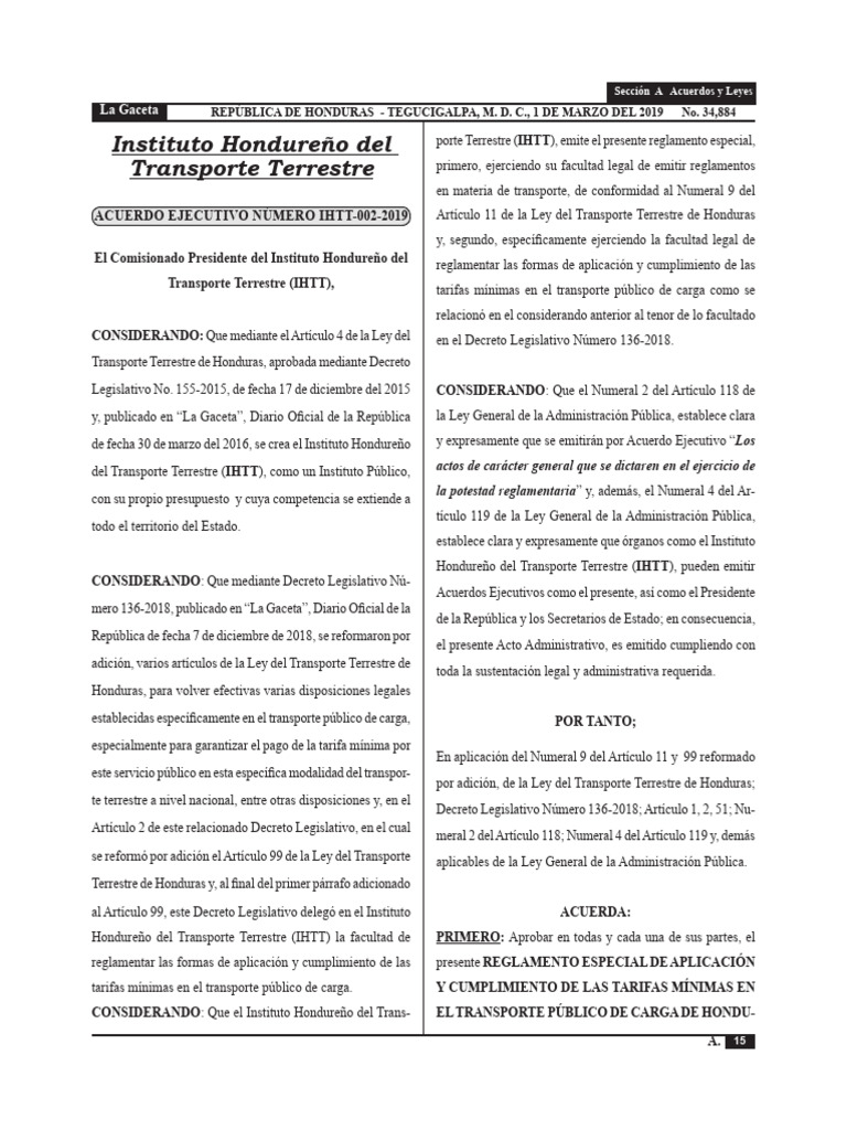Acuerdo IHTT 002 2019 | PDF | Honduras | Economias