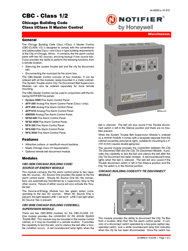 CBC - Class 1 - 2 - Notifier | PDF | Switch | Electrical Components