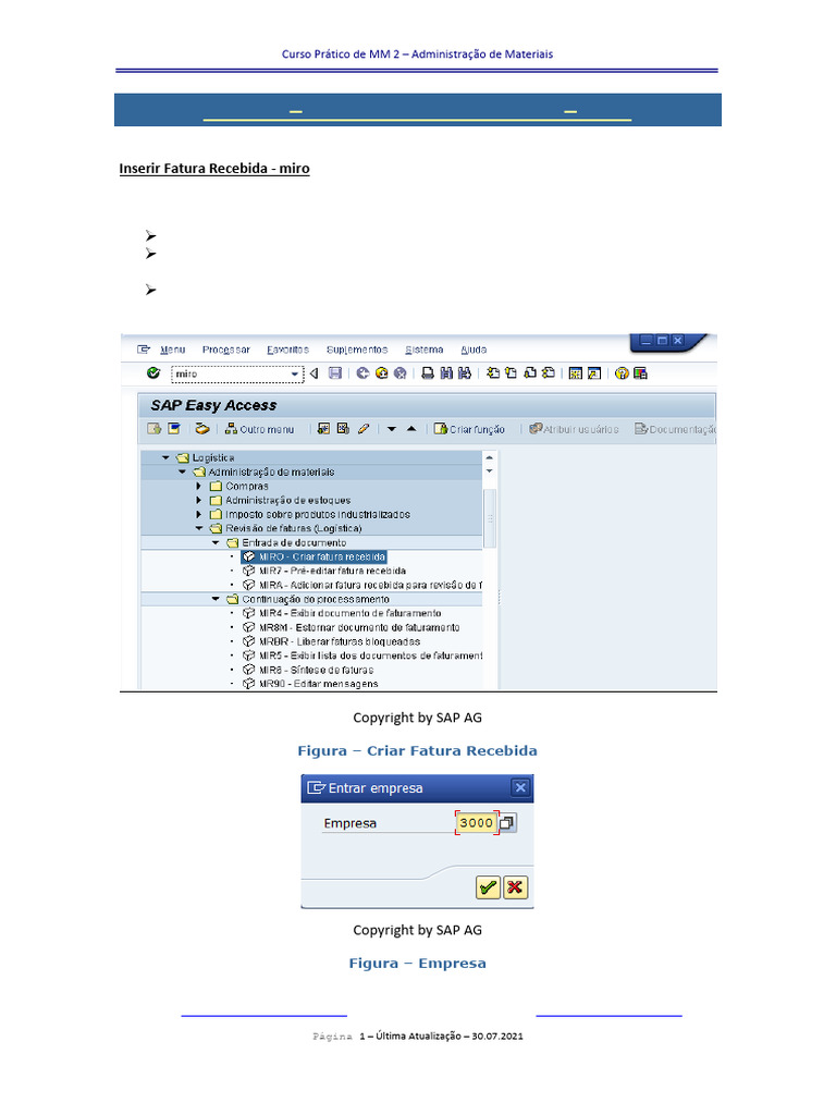 SAP Foundations (Logística) - MM - Aula 19 - Inserir Fatura Recebida ...