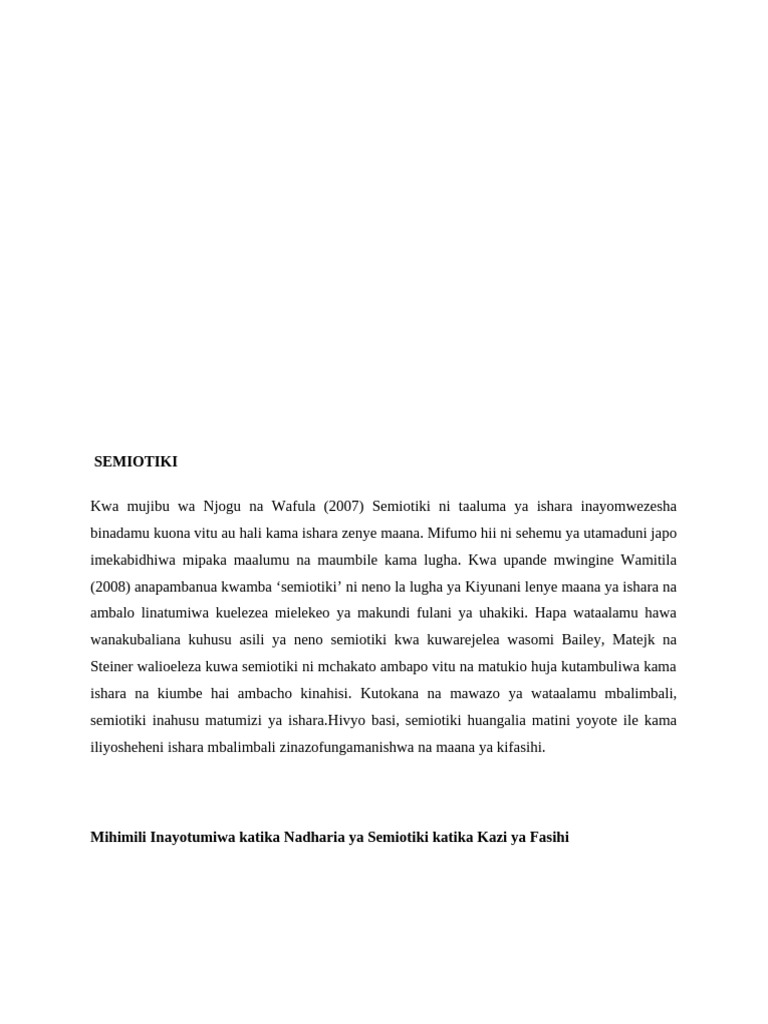 KAZI KAMILI KUHUSU NADHARIA Ya SEMIOTIKI (555 | PDF