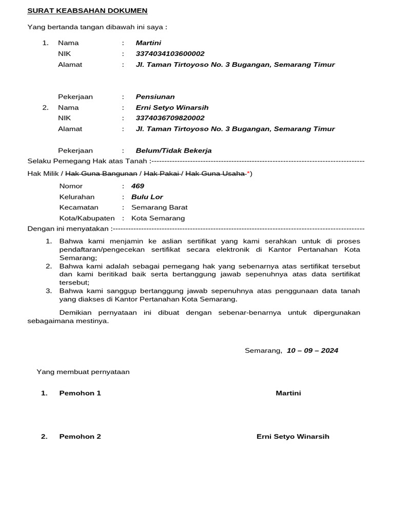 Format Surat Keabsahan Dokumen | PDF