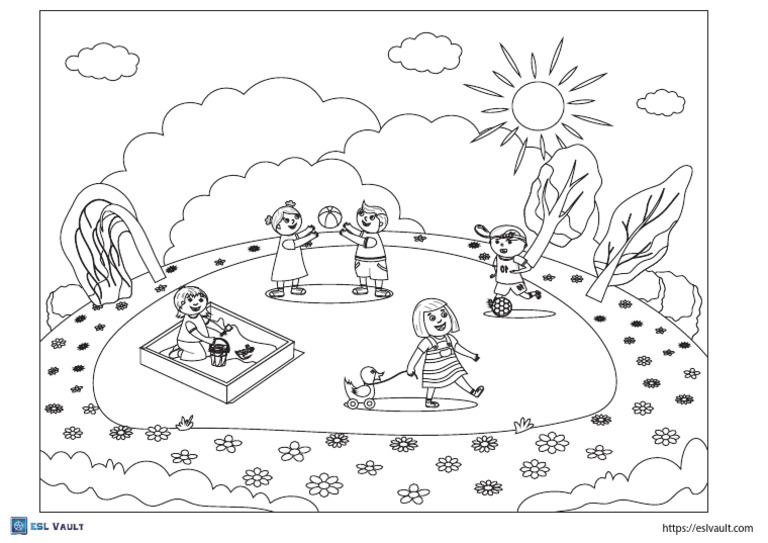 Kids Having Fun Colouring Page | PDF