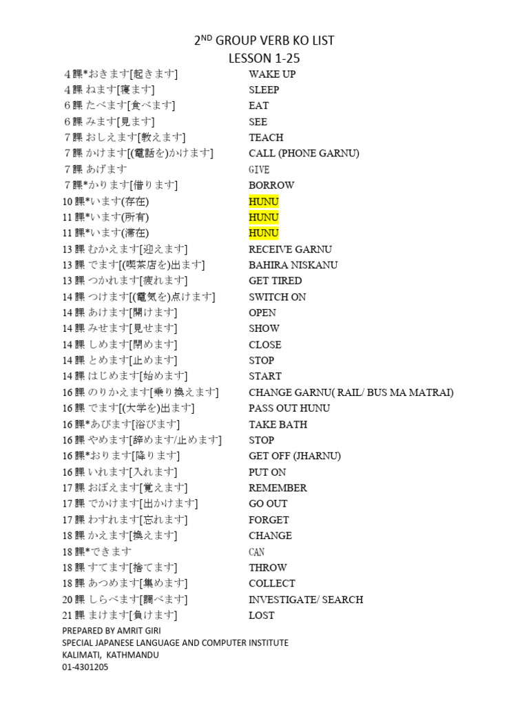 2nd Group Verbs 1-25 | PDF