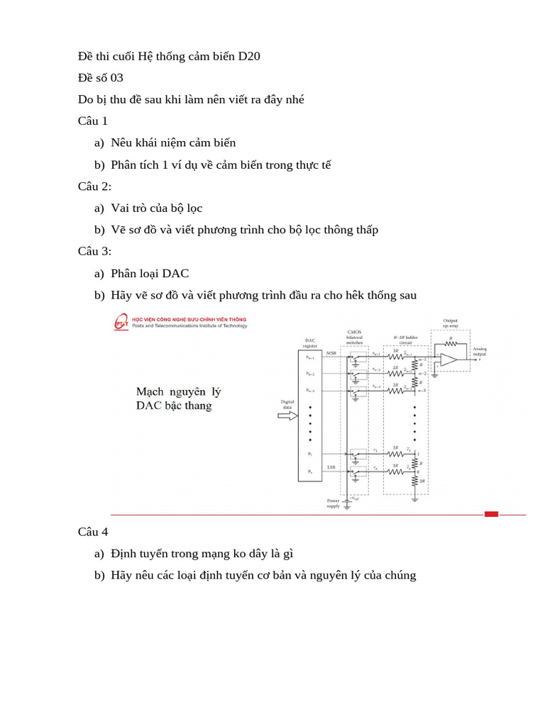 Đề thi cuối Hệ thống cảm biến D20 | PDF