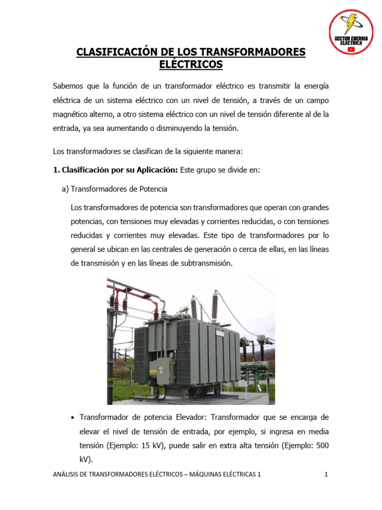 Clasificación de Transformadores Eléctricos | PDF | Transformador ...