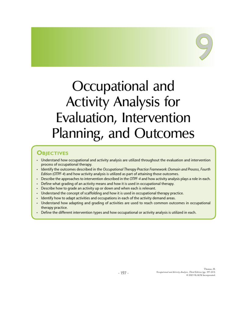 Occupational and Activity Analysis - (Chapter 9) | PDF | Occupational Therapy | Caregiver