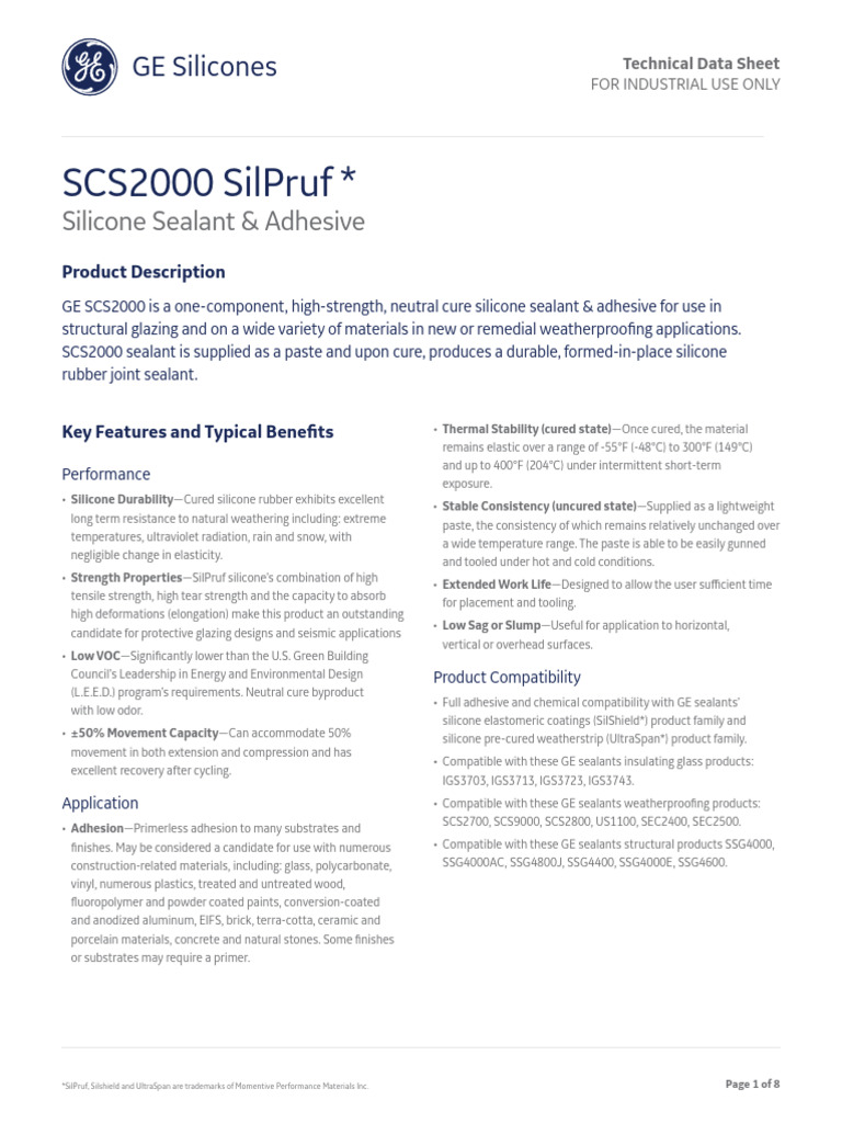 SCS2000 SilPruf Silicone Sealant Guide | PDF | Silicone | Materials