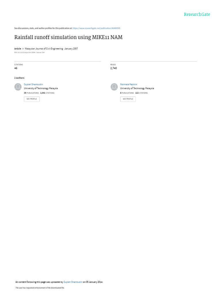 Rainfall Runoff Simulation Using MIKE11 NAM | PDF | Drainage Basin | Surface Runoff