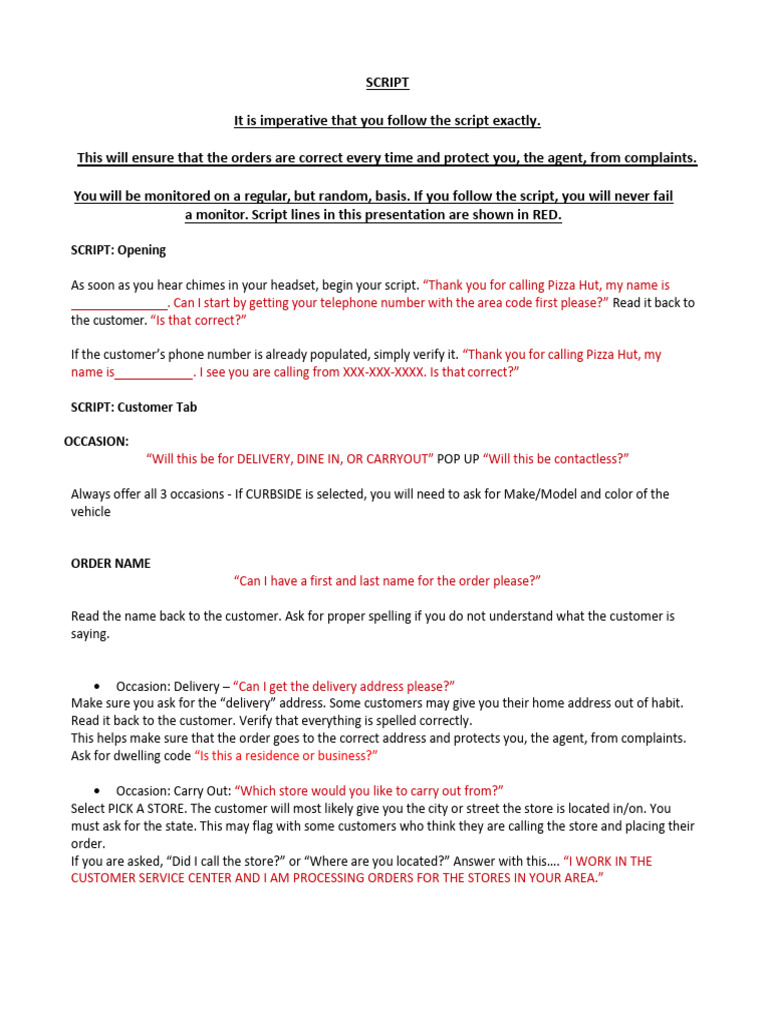 Pizza Hut Order Taking Script Guide | PDF | Credit Card | Debit Card