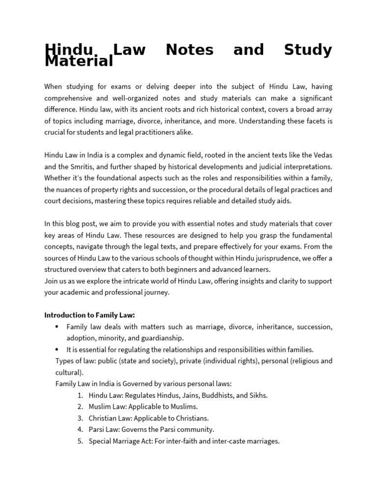 Hindu Law Study Notes and Overview | PDF | Annulment | Marriage