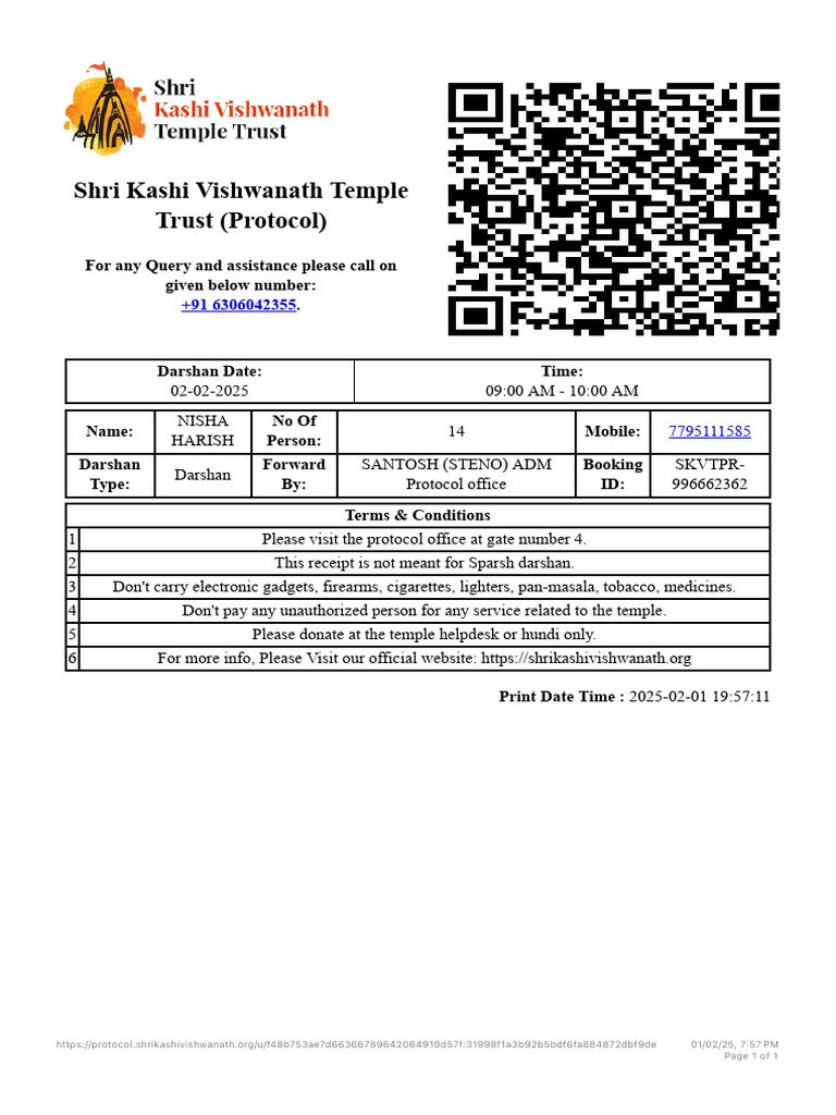 Kashi Vishwanath Temple Darshan Details | PDF