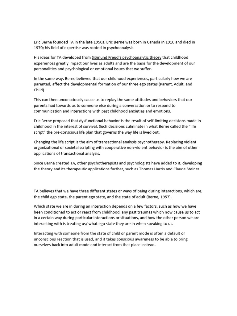Transactional Analysis Pdf Psychoanalysis Social Psychology