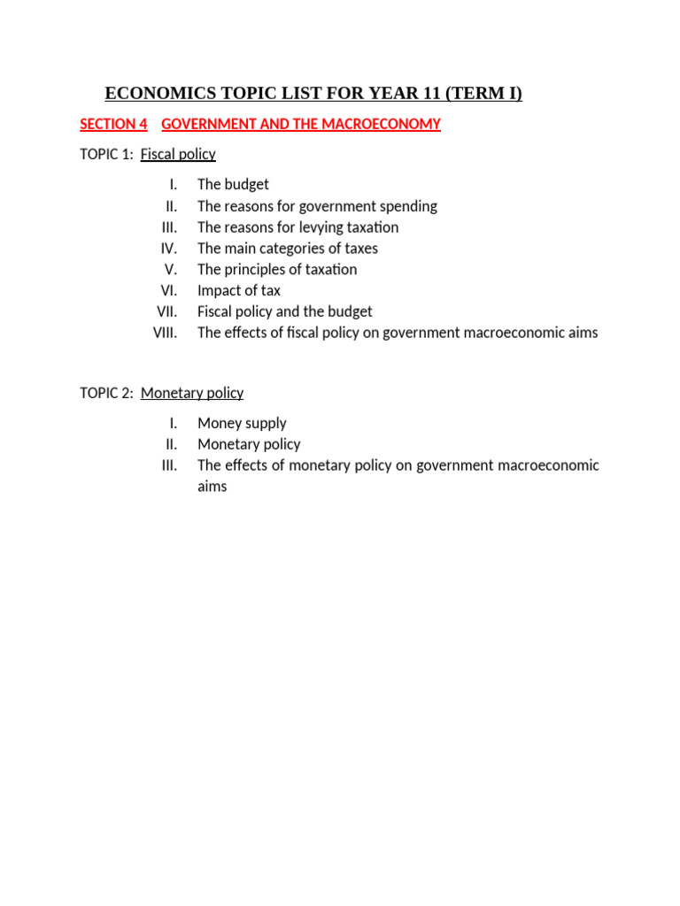 Year 11 Economics: Government & Macroeconomy | PDF