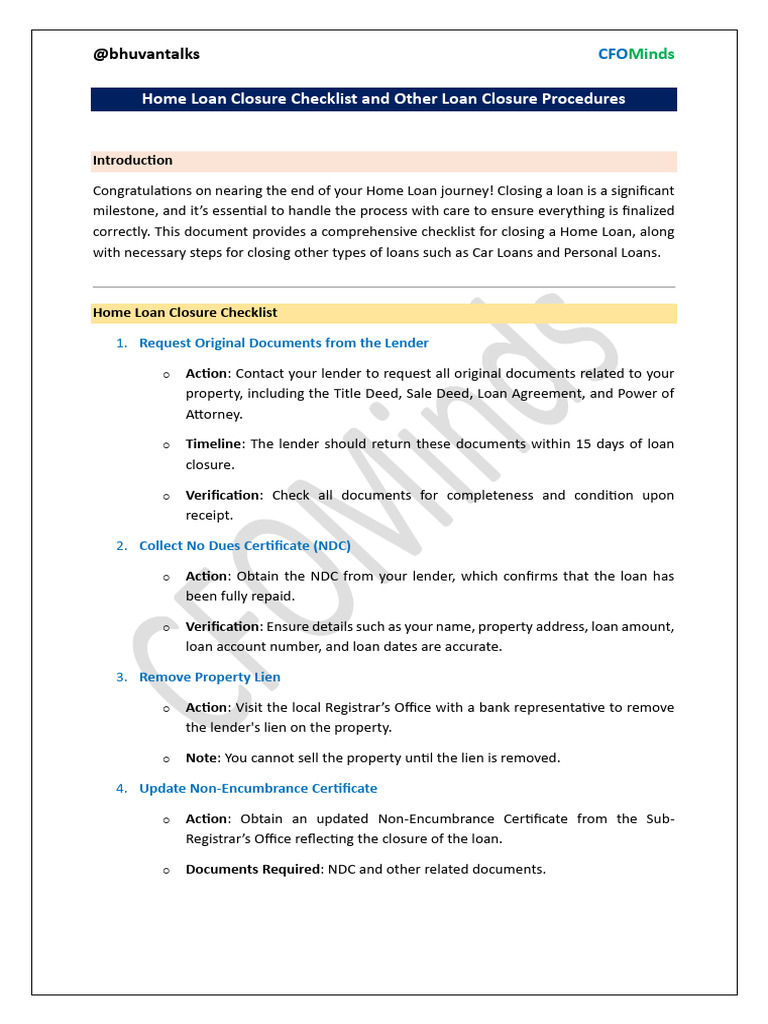 Home Loan Closure Checklist Guide | PDF | Loans | Credit History