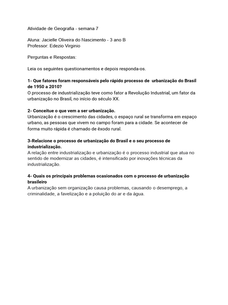 Atividade de Geografia - semana 7 | PDF