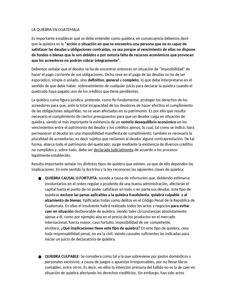 Tipos de Quiebra en Guatemala | PDF | Bancarrota | Pagos