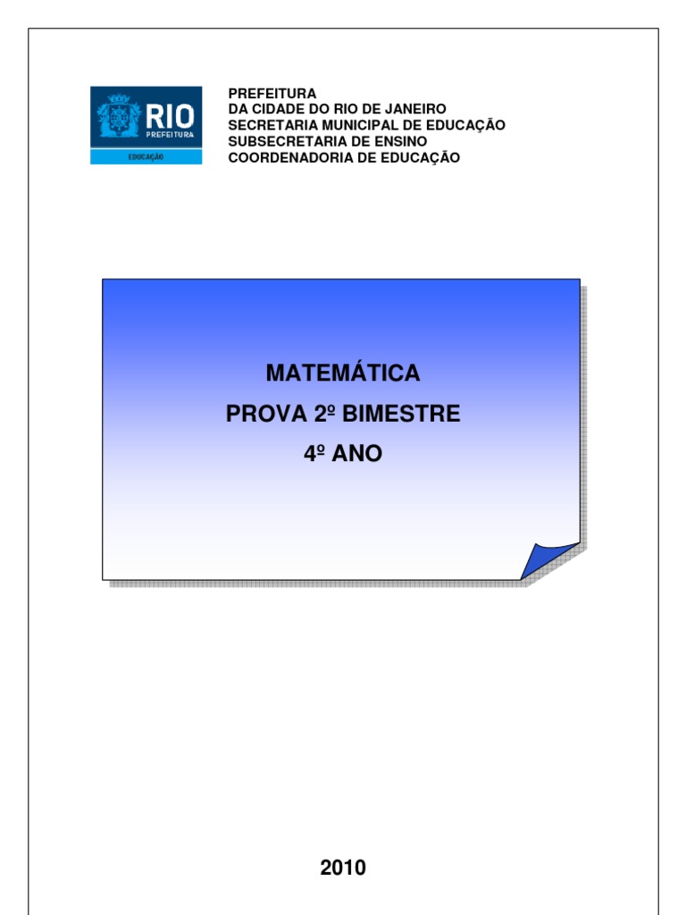 Prova De Matemática 4º Ano 2º Bimestre Pdf