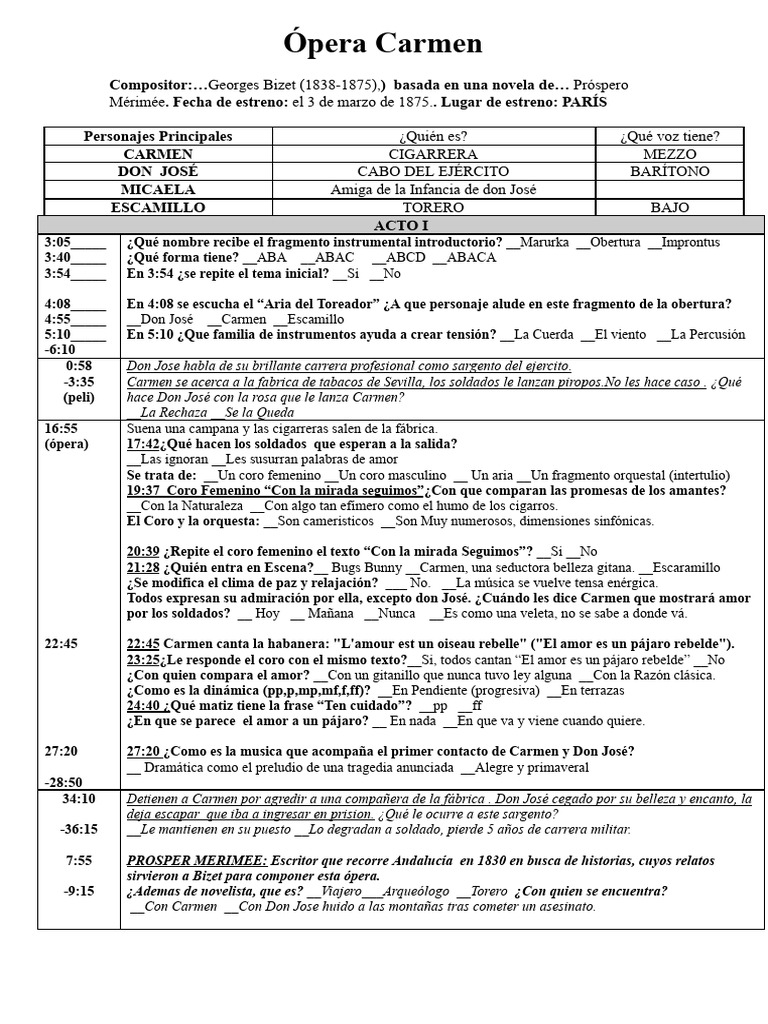 Carmen de Bizet - Actividad - 2025 | PDF | Carmen | Habanera (Aria)