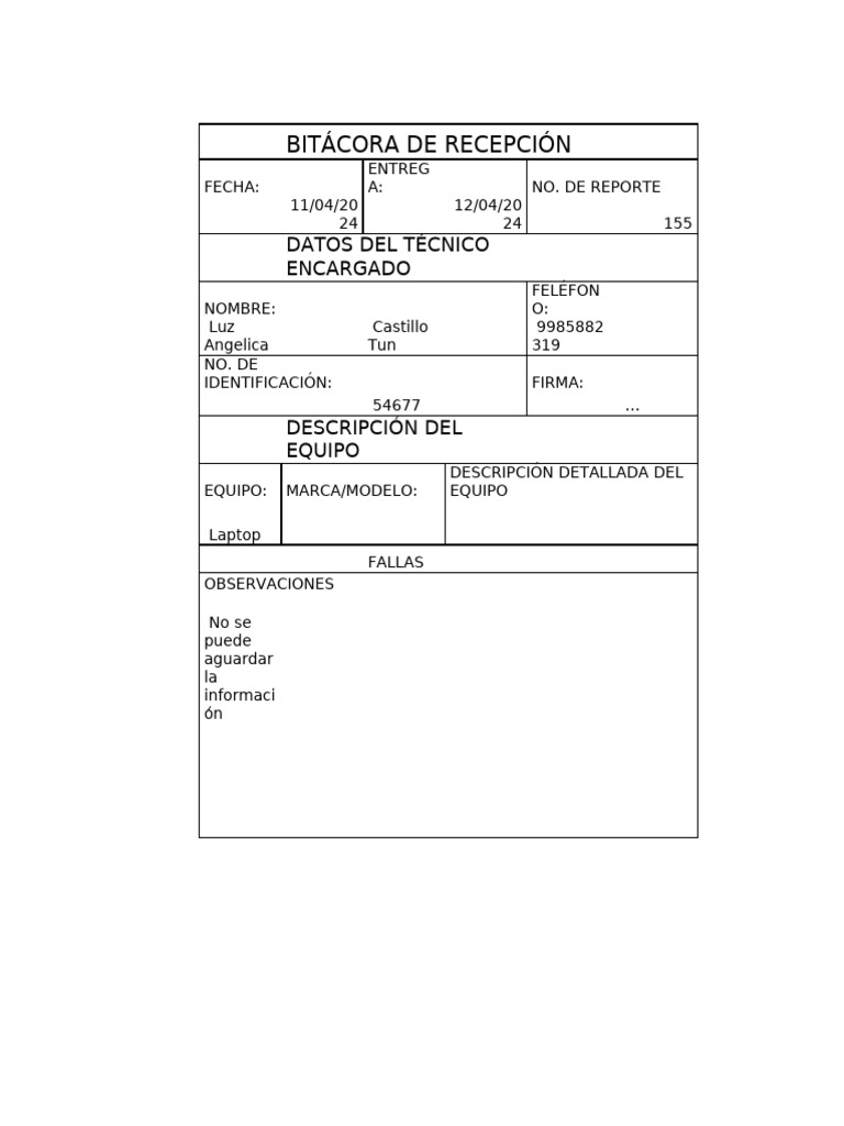 Bitácora de Recepción | PDF