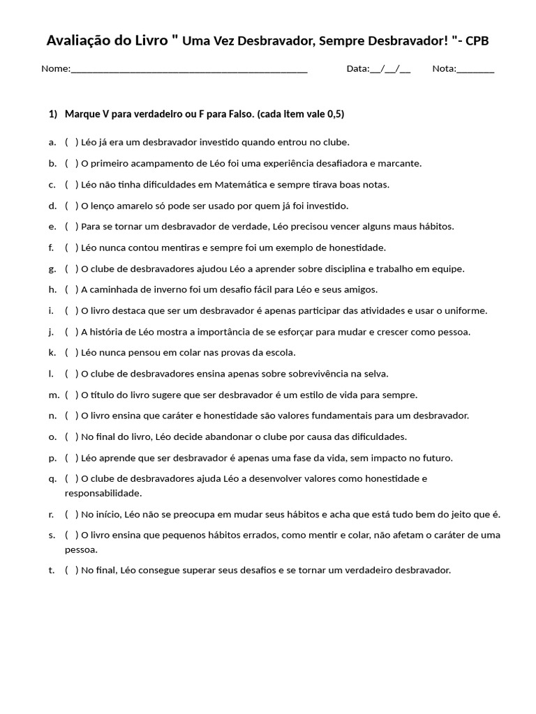 Avaliação do Livro "Uma Vez Desbravador" | PDF