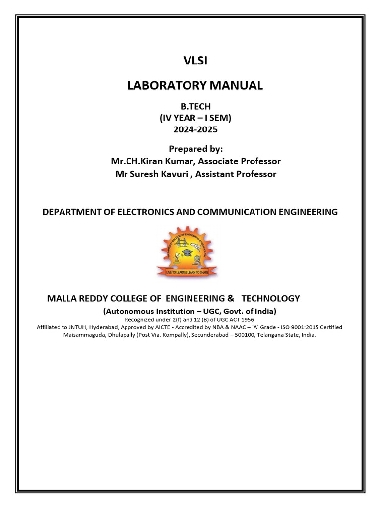 IV-I VLSI LAB MANUAL (1) | PDF | Cmos | Mosfet