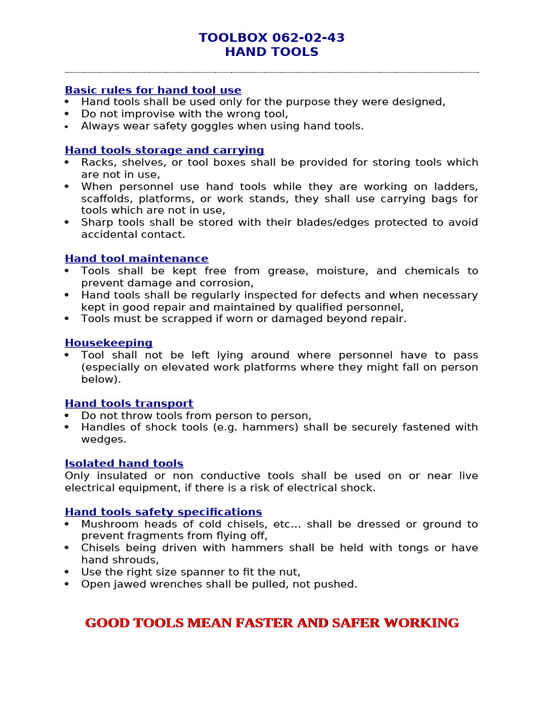 Hand Tool Safety and Maintenance Guide | PDF