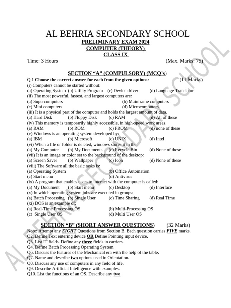 CLASS 9 Computer Behria | PDF | Operating System | Computer Architecture CLASS 9 Computer Behria | PDF | Operating System | Computer Architecture