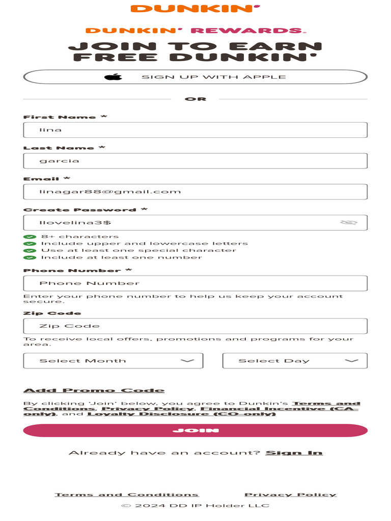 Dunkin' Rewards Registration Dunkin'® | PDF