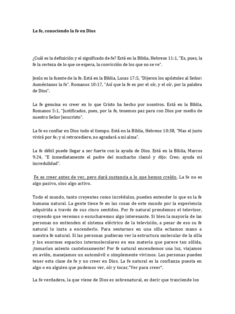 Entendiendo la fe en Dios según la Biblia | PDF | Fe | Cristo (título)