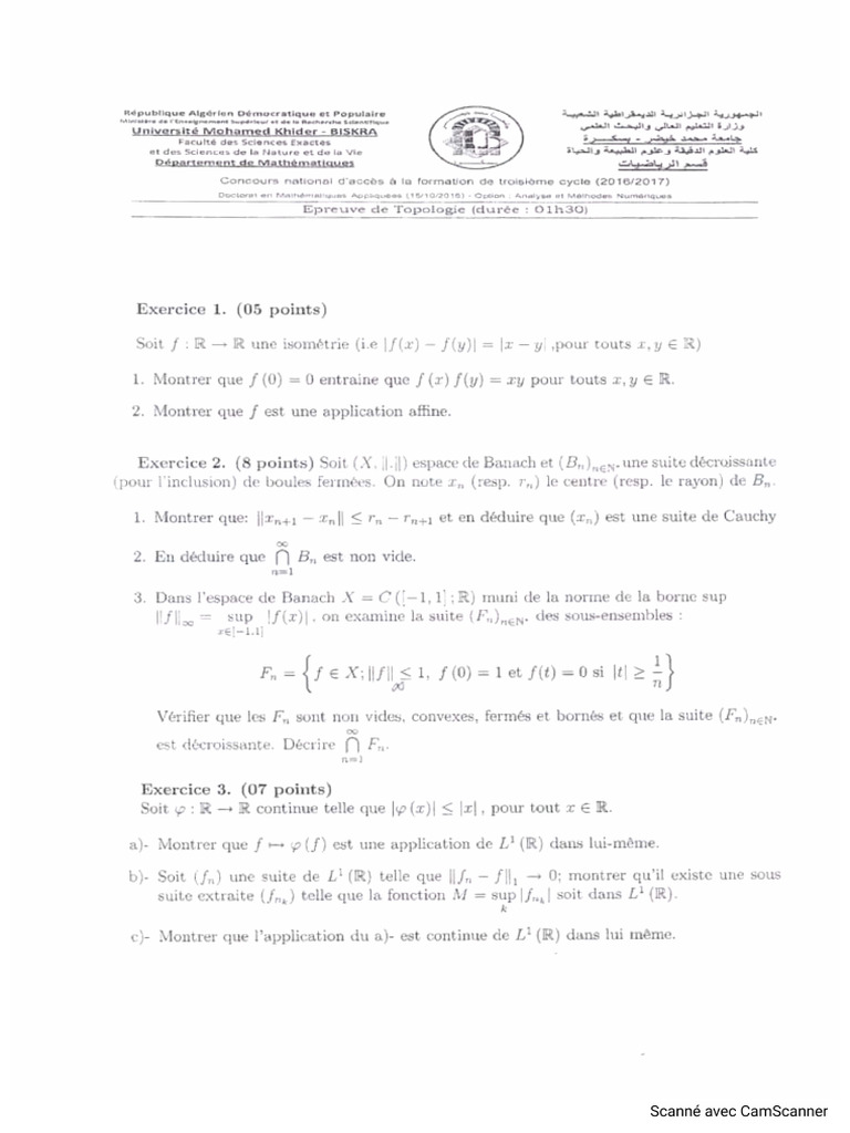 Sujet 1 Doctorat Spécialité Mathématique - (Épreuve Topologie) | PDF