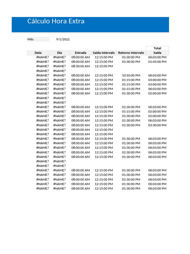 Planilha de Cálculo de Hora Extra Excel Aula | PDF