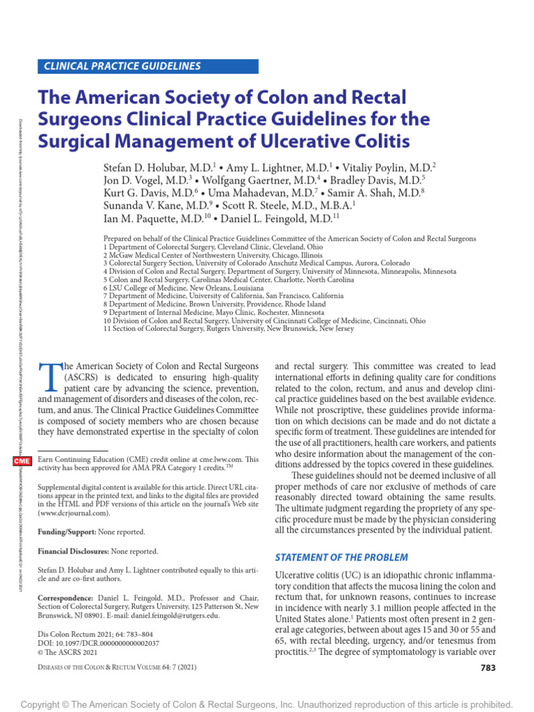 Surgical Guidelines for Ulcerative Colitis | PDF | Ulcerative Colitis ...