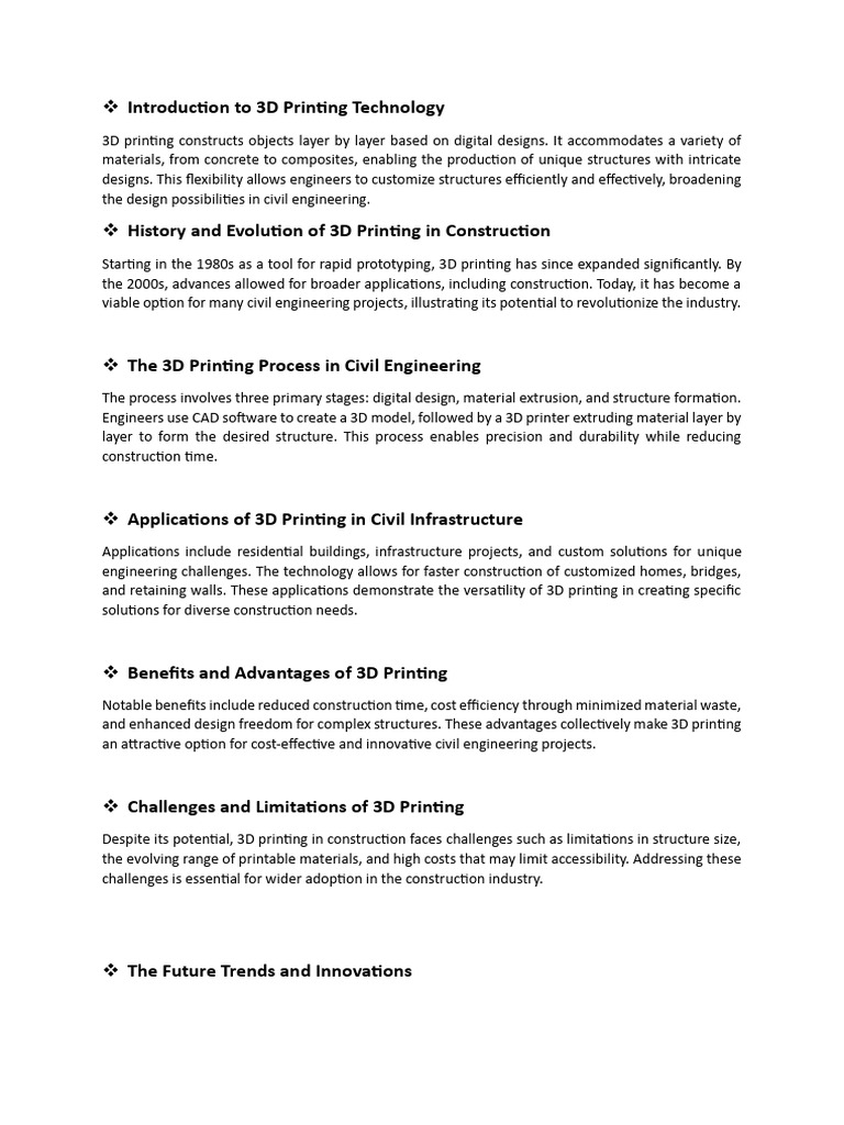3D Printing in Civil Engineering Overview | PDF | 3 D Printing