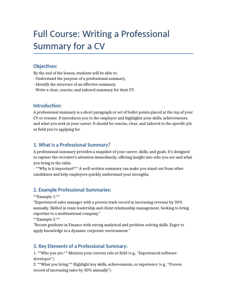 Professional Summary Writing | PDF | Peer Review | Recruitment