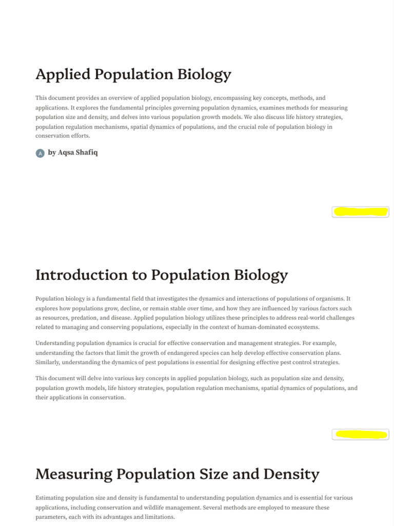Overview of Applied Population Biology | PDF | Conservation Biology ...