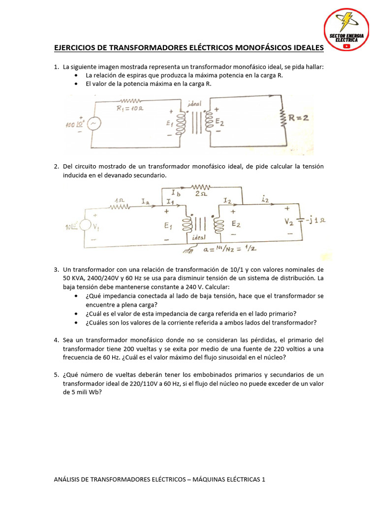 Ejercicios de Transformadores Monofásicos | PDF