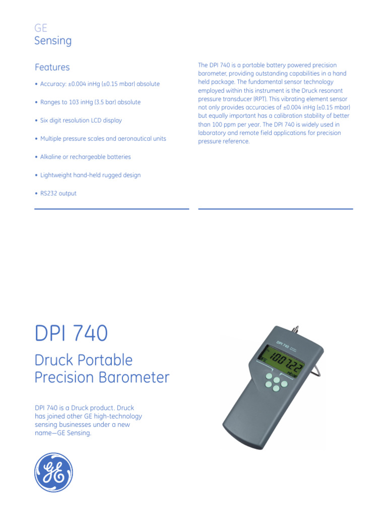 GE Druck DPI 740 Datasheet | PDF | Calibration | Pressure Measurement