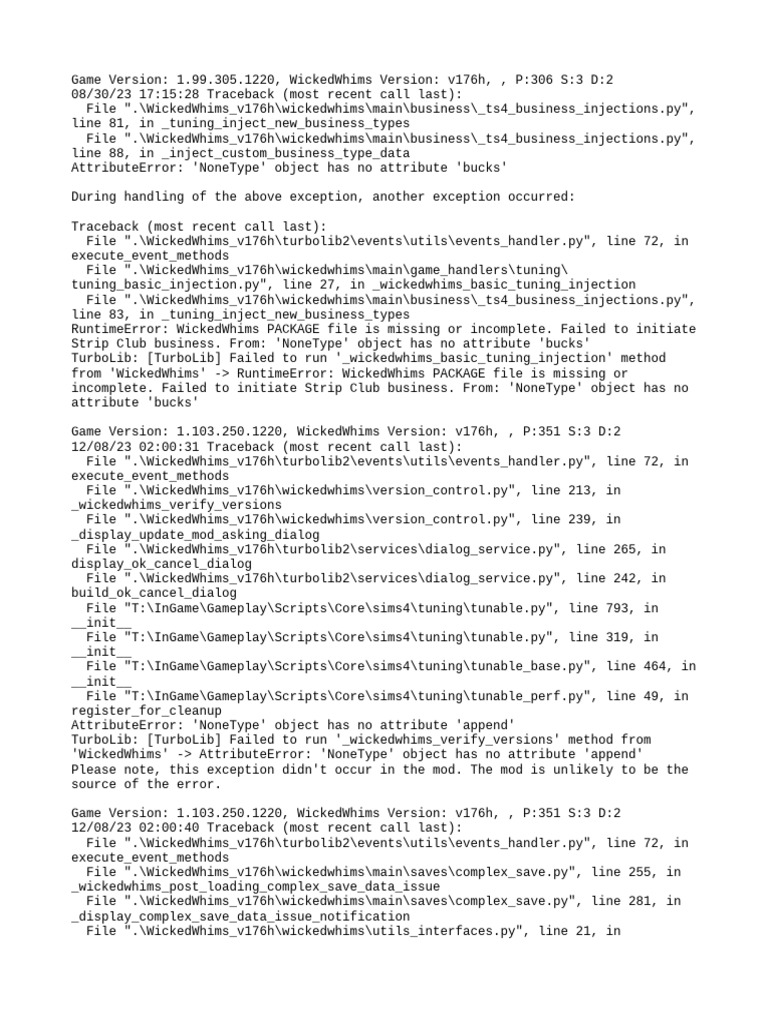 WickedWhims v176h Exception | PDF | Computing | Software