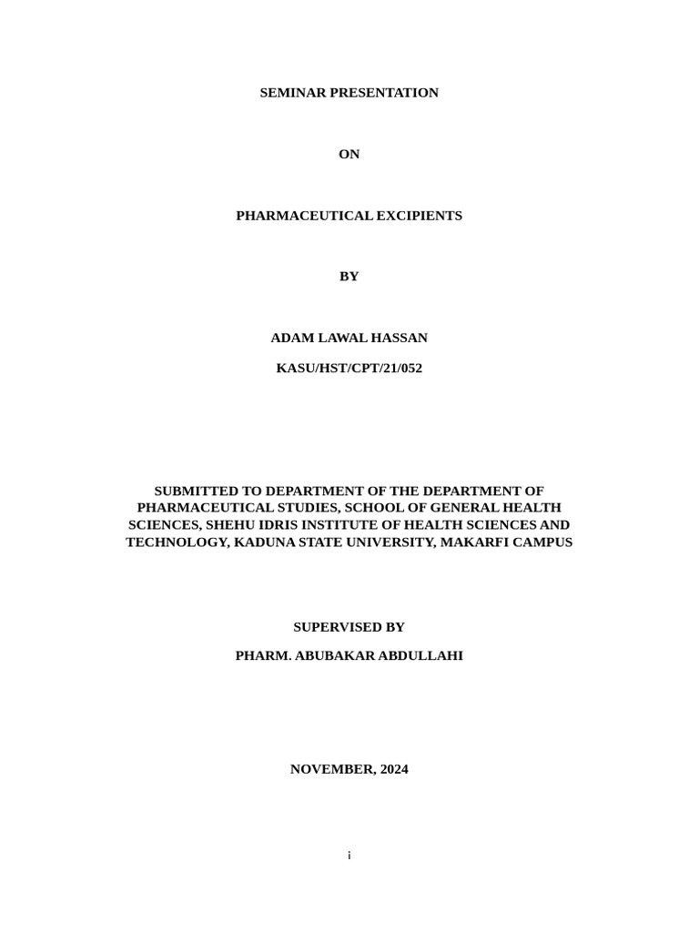 Adam Lawal Hassan Seminar | PDF | Pharmaceutical Formulation | Tablet ...