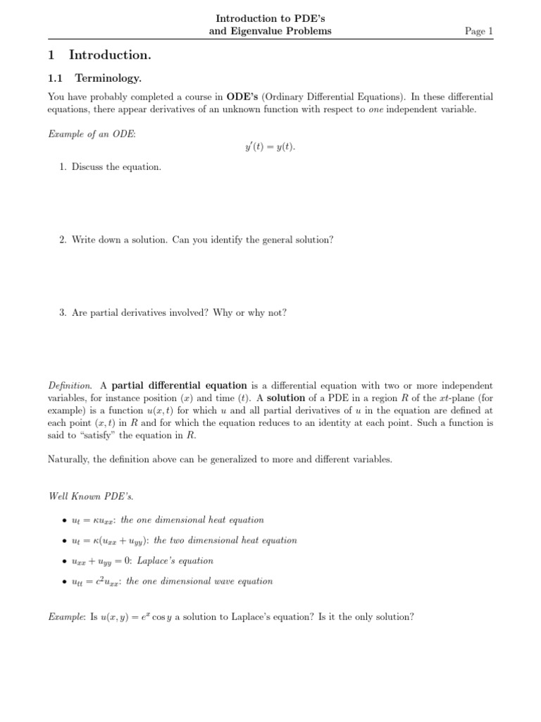 Introduction To PDE's | PDF | Partial Differential Equation | Ordinary ...